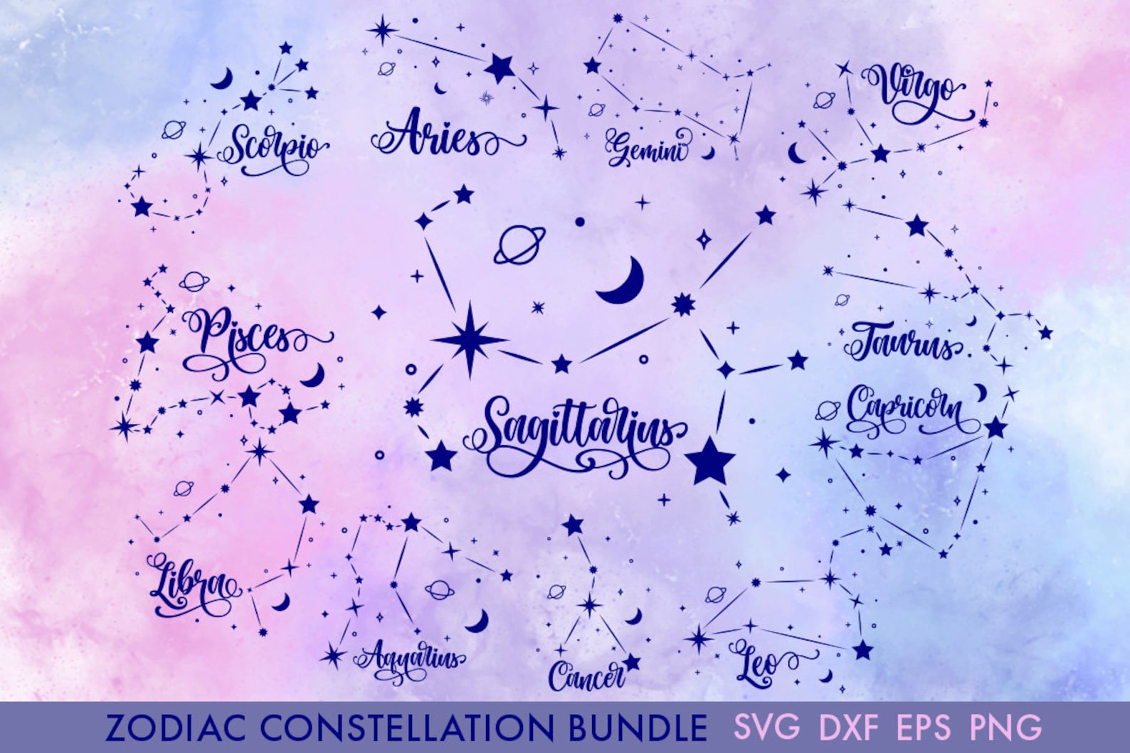 Zodiac Star Sign Constellation Svg Bundle, Zodiac Svg, Star Sign Svg ...