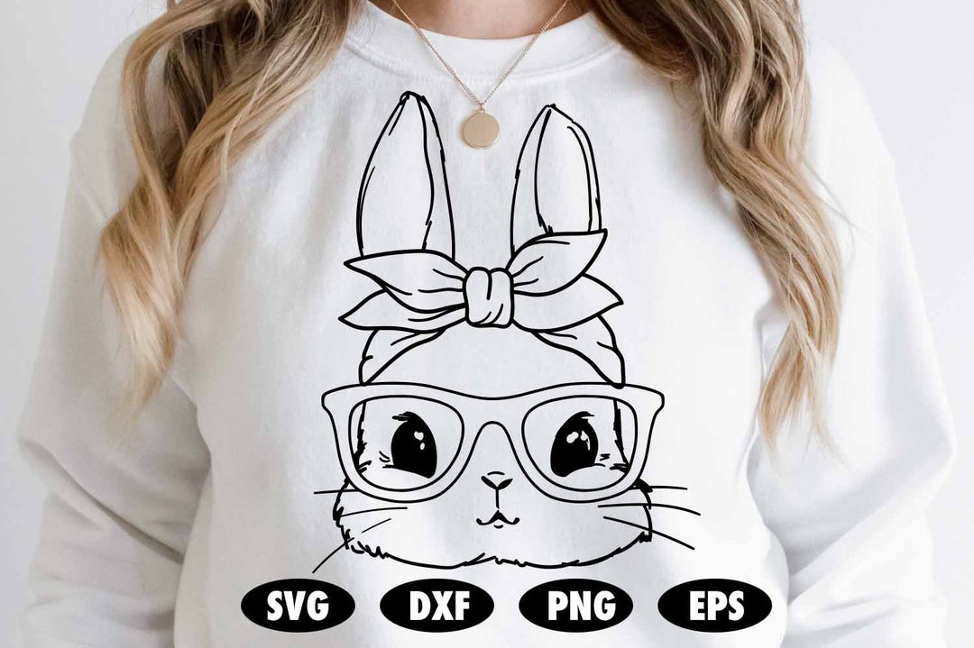Cute Bunny With Glasses Svg, Bow Svg, Easter Svg, Bunny Svg, Easter ...