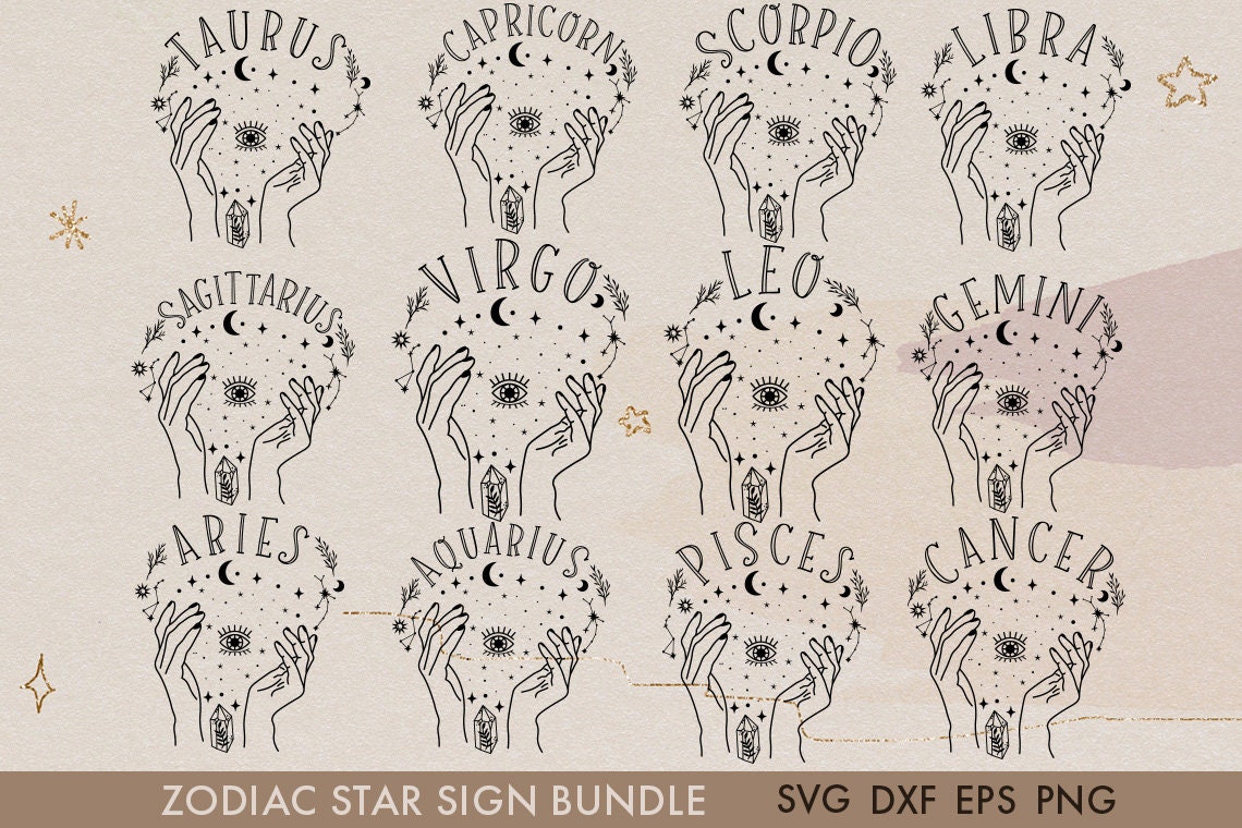 Zodiac Star Sign Bohemian Boho Svg Bundle Zodiac Svg Star - Etsy