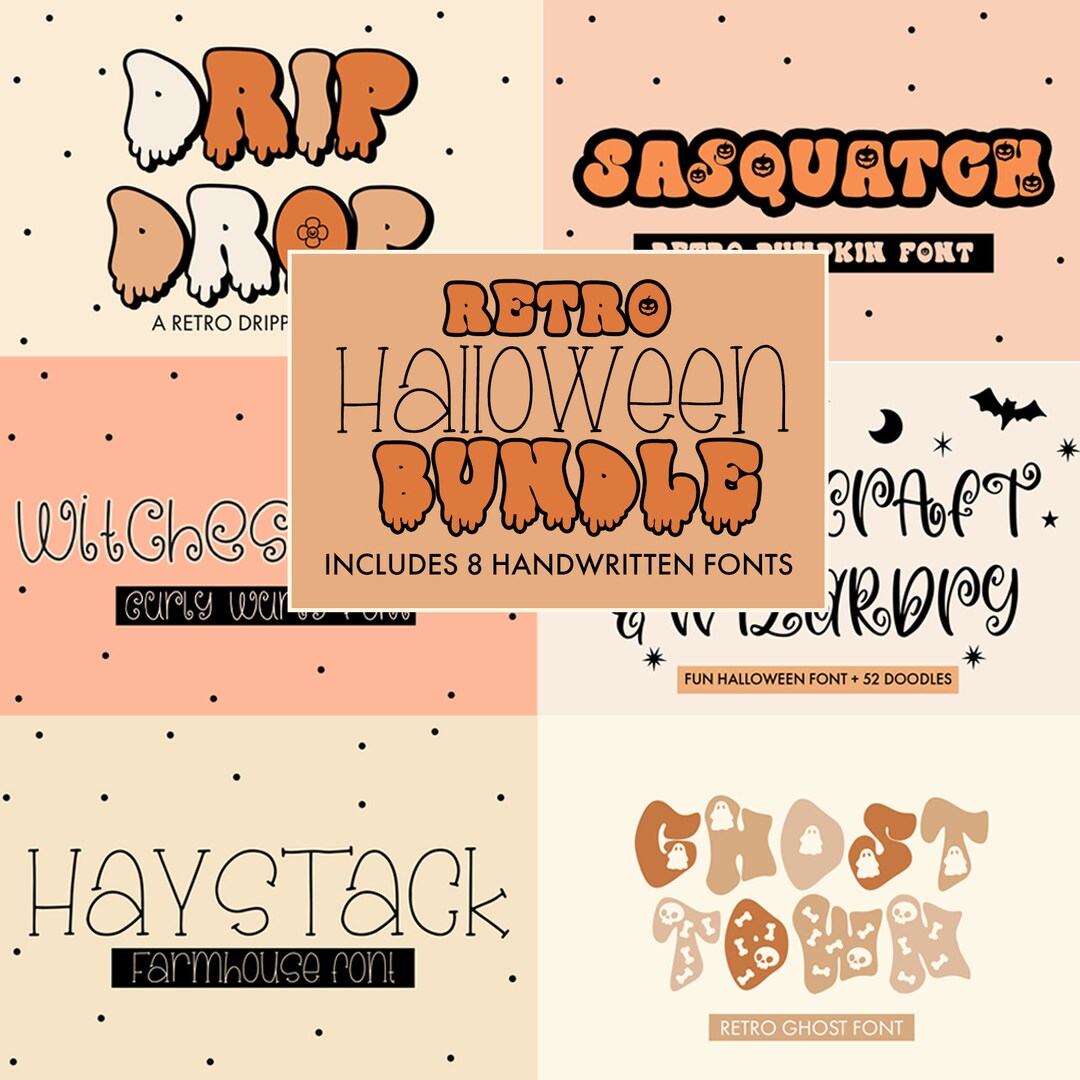 Retro Halloween Font Bundle Groovy Font Retro Font Vintage - Etsy