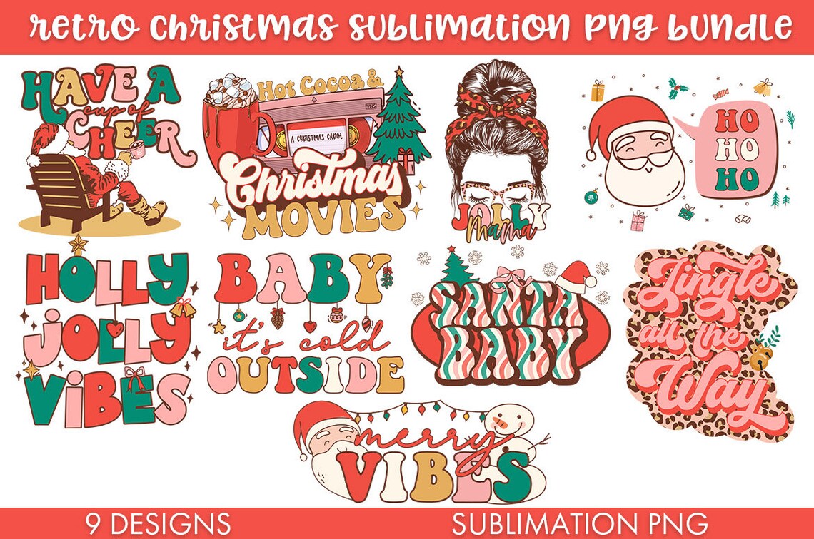 Retro Christmas Sublimation PNG Bundle Retro Christmas - Etsy UK