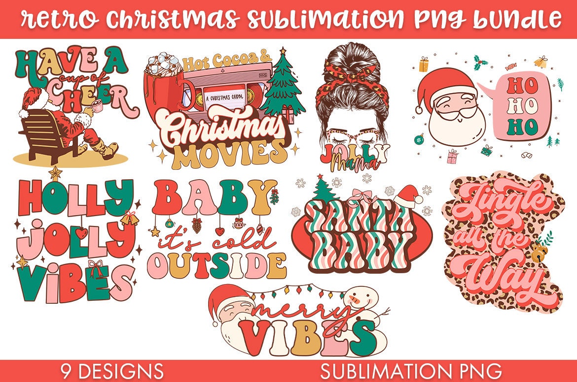 Retro Christmas Sublimation PNG Bundle, Retro Christmas Sublimation ...