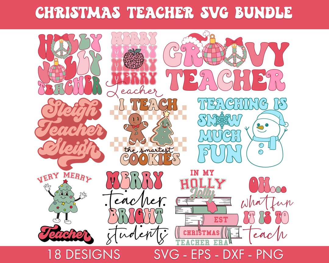 Retro Teacher Christmas SVG Bundle, Teacher Png Bundle, Teacher Svg ...