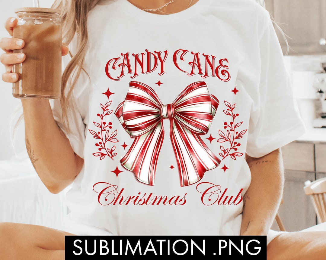 Candy Cane Christmas Club Png, Coquette Christmas Bow PNG, Christmas ...