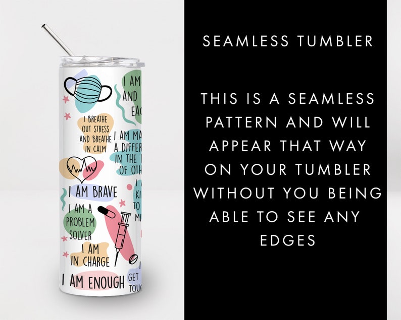 20oz Seamless Nurse Daily Affirmations Skinny Tumbler Sublimation, PNG ...