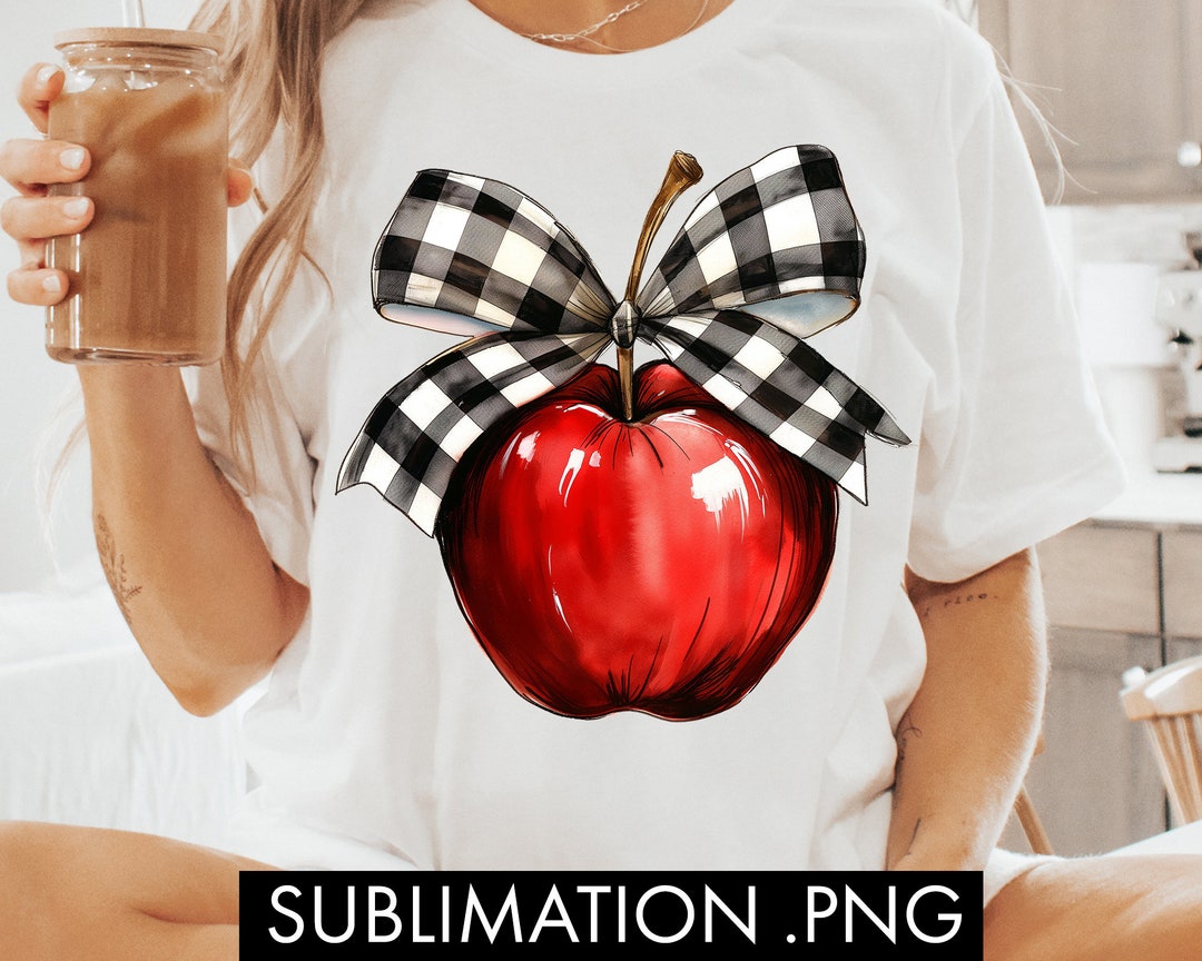 Teacher Apple Checkered Bow PNG, Teacher Sublimation, Coquette Teacher ...