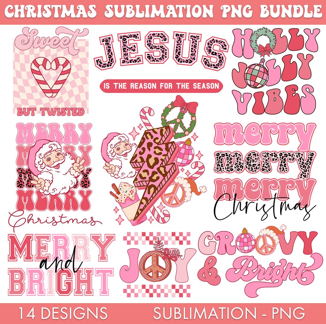 Retro Pink Christmas Sublimation PNG Bundle, Retro Christmas ...