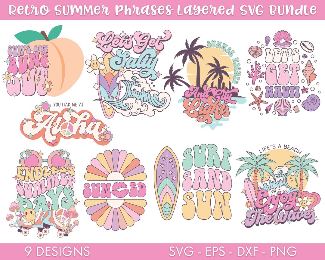 Retro Summer SVG Bundle, Summer PNG Bundle, Peach Svg, Summer Svg ...
