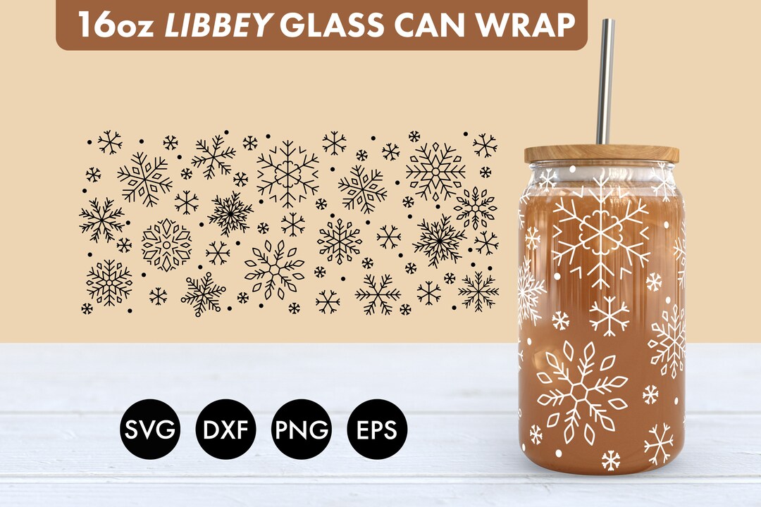 Snowflakes 16oz Libbey Glass Can SVG File Cup Wrap, Libbey PNG ...