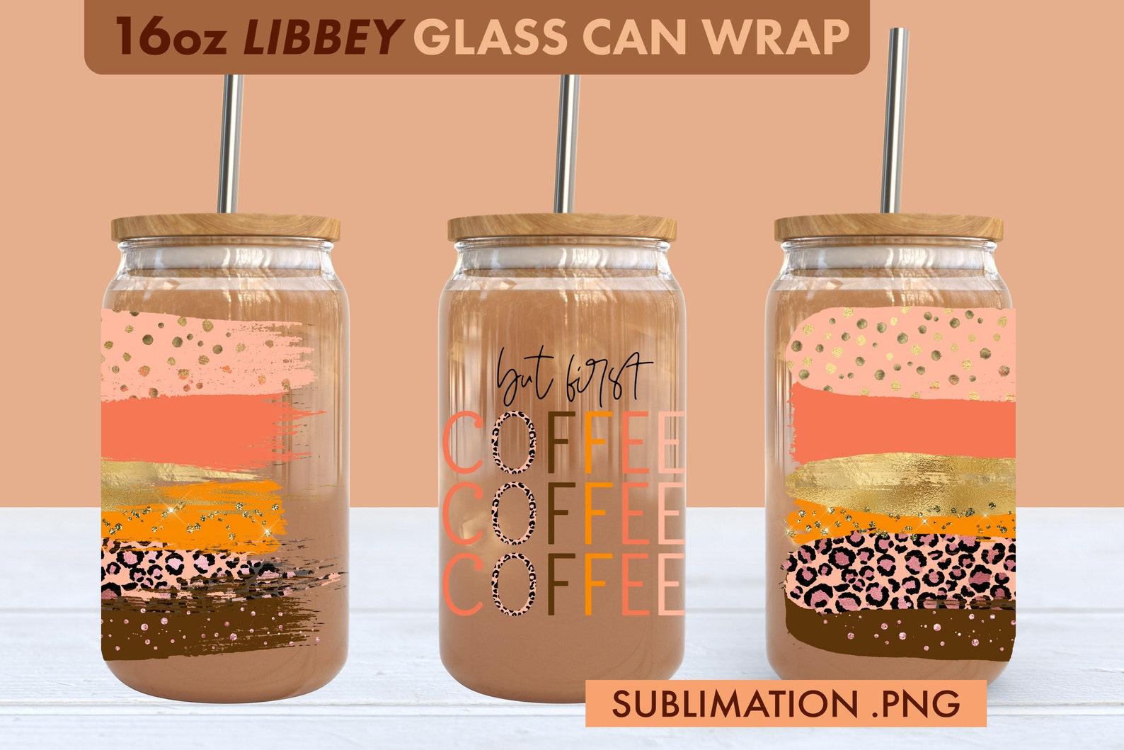 But First Coffee 16oz Libbey Glass Can PNG Cup Wrap Libbey - Etsy
