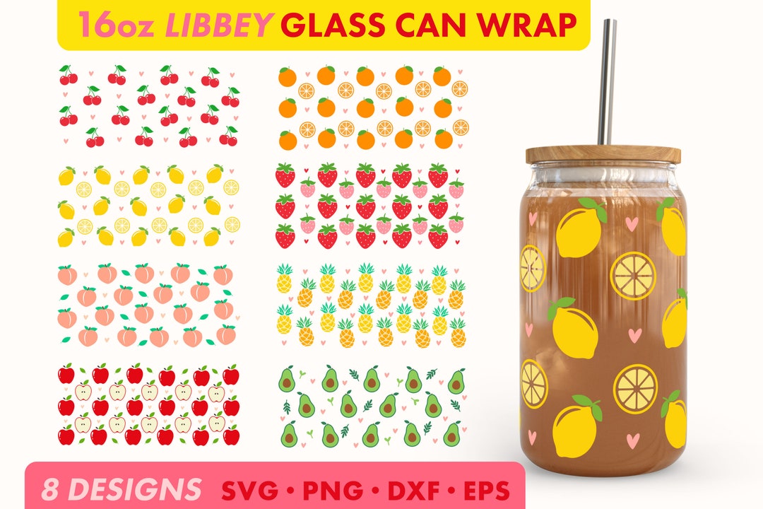 Summer Fruits 16oz Libbey Glass Wrap SVG, Lemon Libbey Sublimation ...