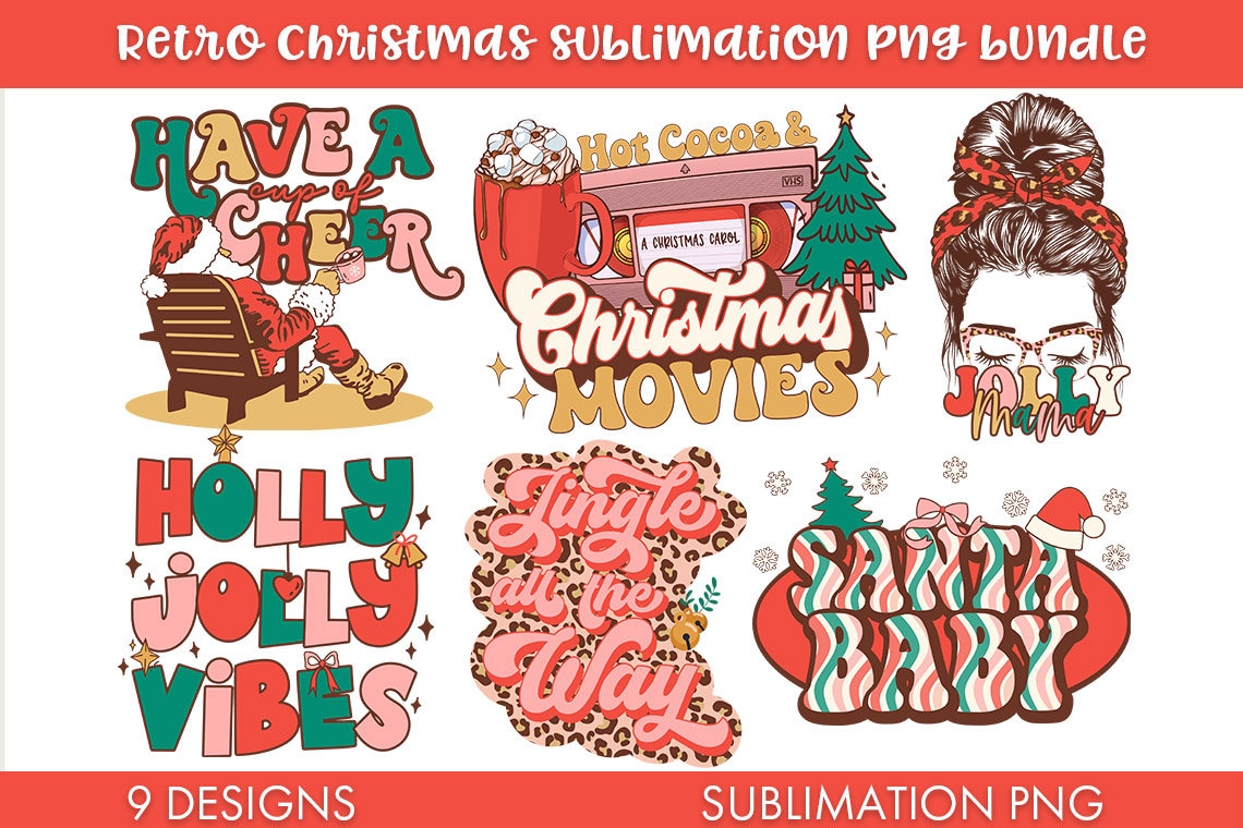 Retro Christmas Sublimation PNG Bundle, Retro Christmas Sublimation ...