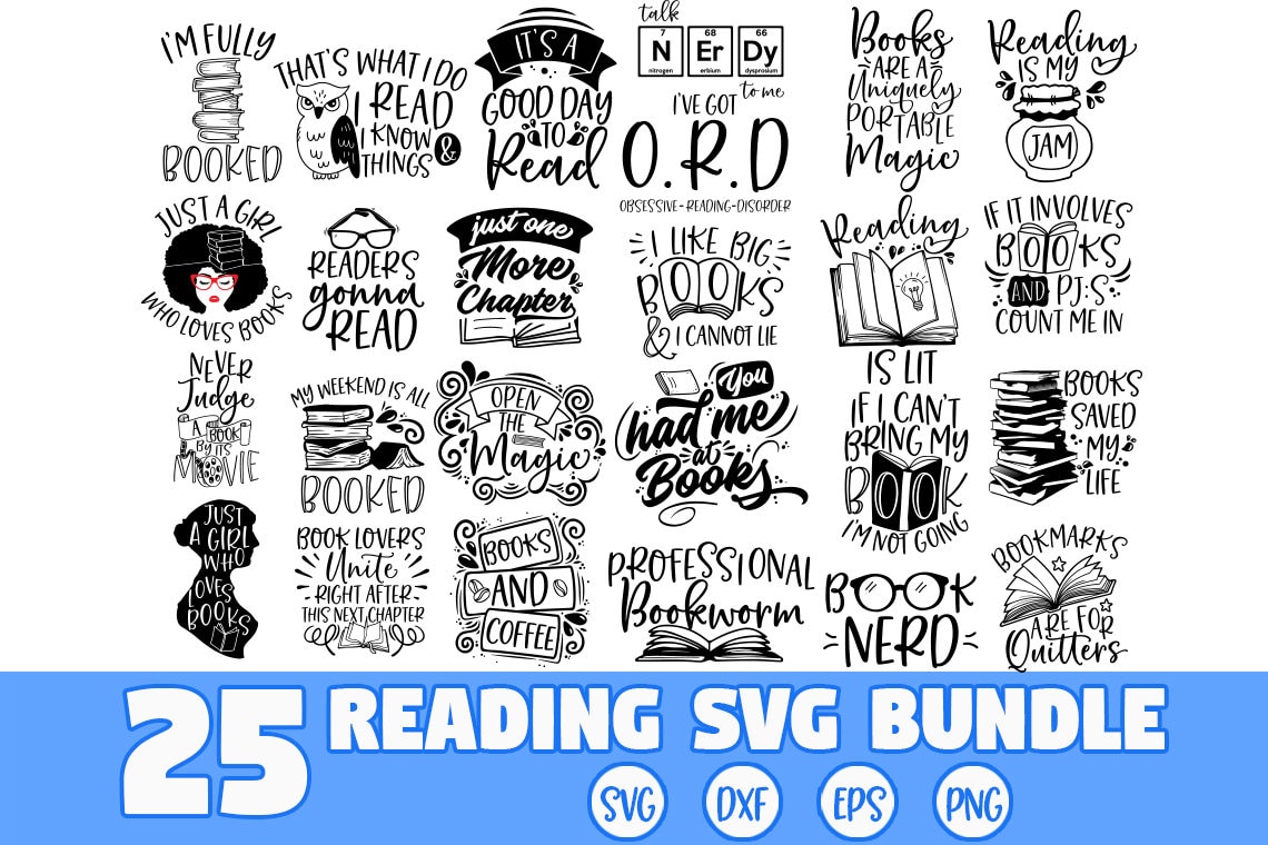 Reading Bundle Svg, Reading Quotes Svg, Reading Svg, Svg Bundle, Book ...