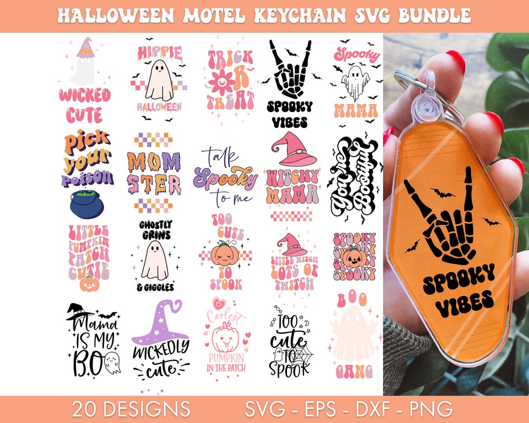 Halloween Motel Keychain Svg Bundle, Spooky Keychain Quotes Svg, Ghost ...