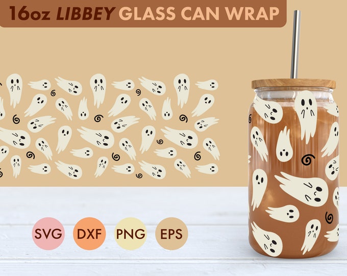 Cute Ghosts Glass Wrap SVG Halloween Boo Pink Layered 16oz Can Svg PNG ...