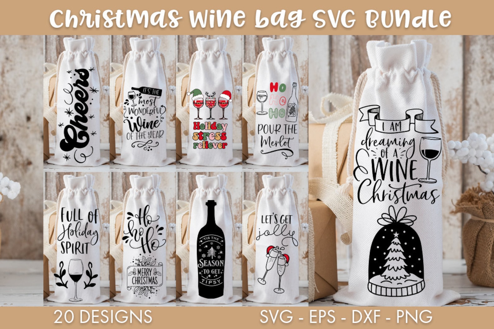 Christmas Wine Bag SVG Bundle PNG Bundle Christmas Wine Svg - Etsy