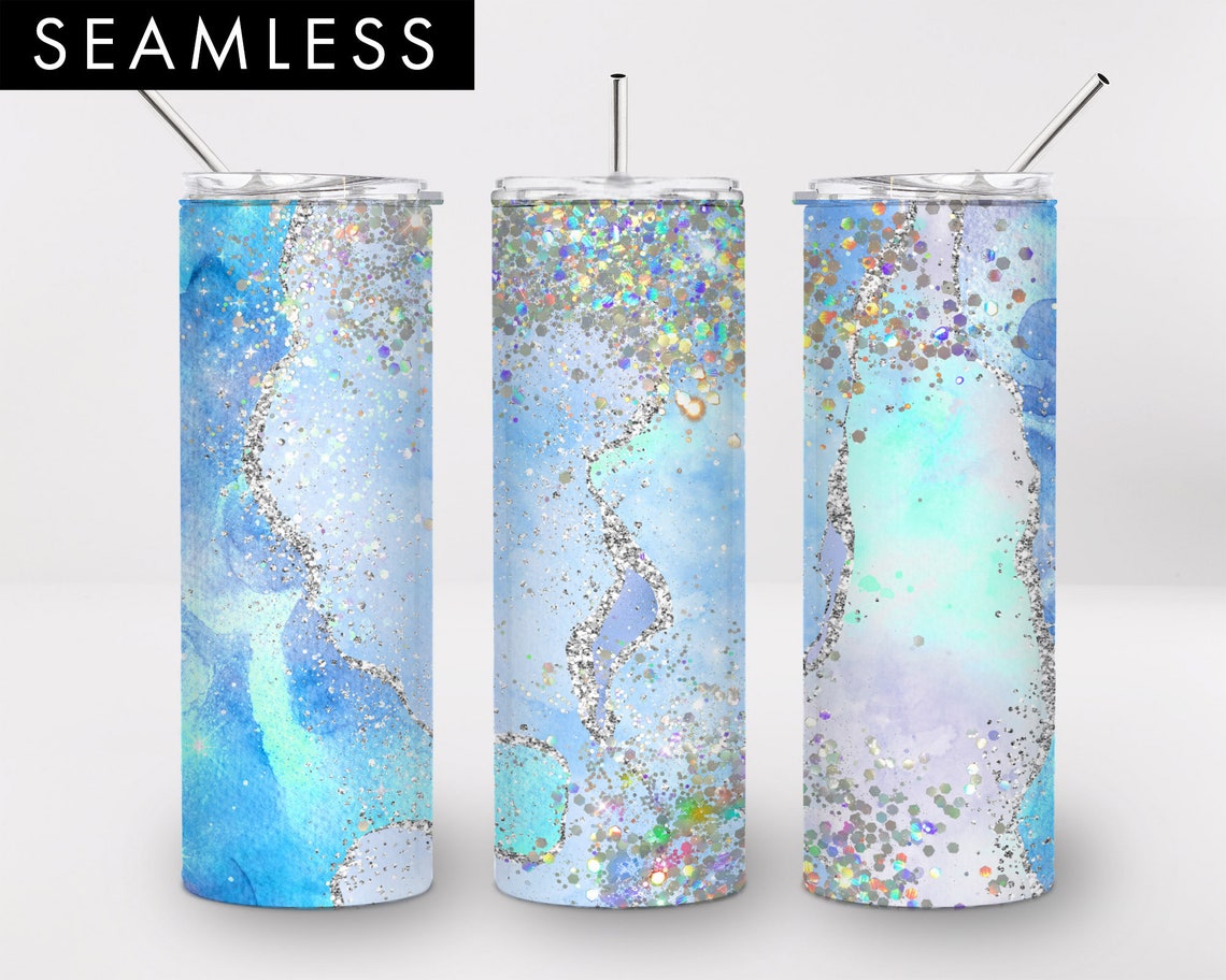 20oz Seamless Ice Blue Agate Glitter Holographic Skinny - Etsy