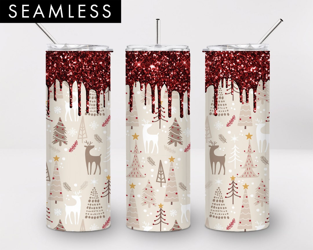 20oz Seamless Christmas Trees Dripping Glitter Skinny Tumbler ...
