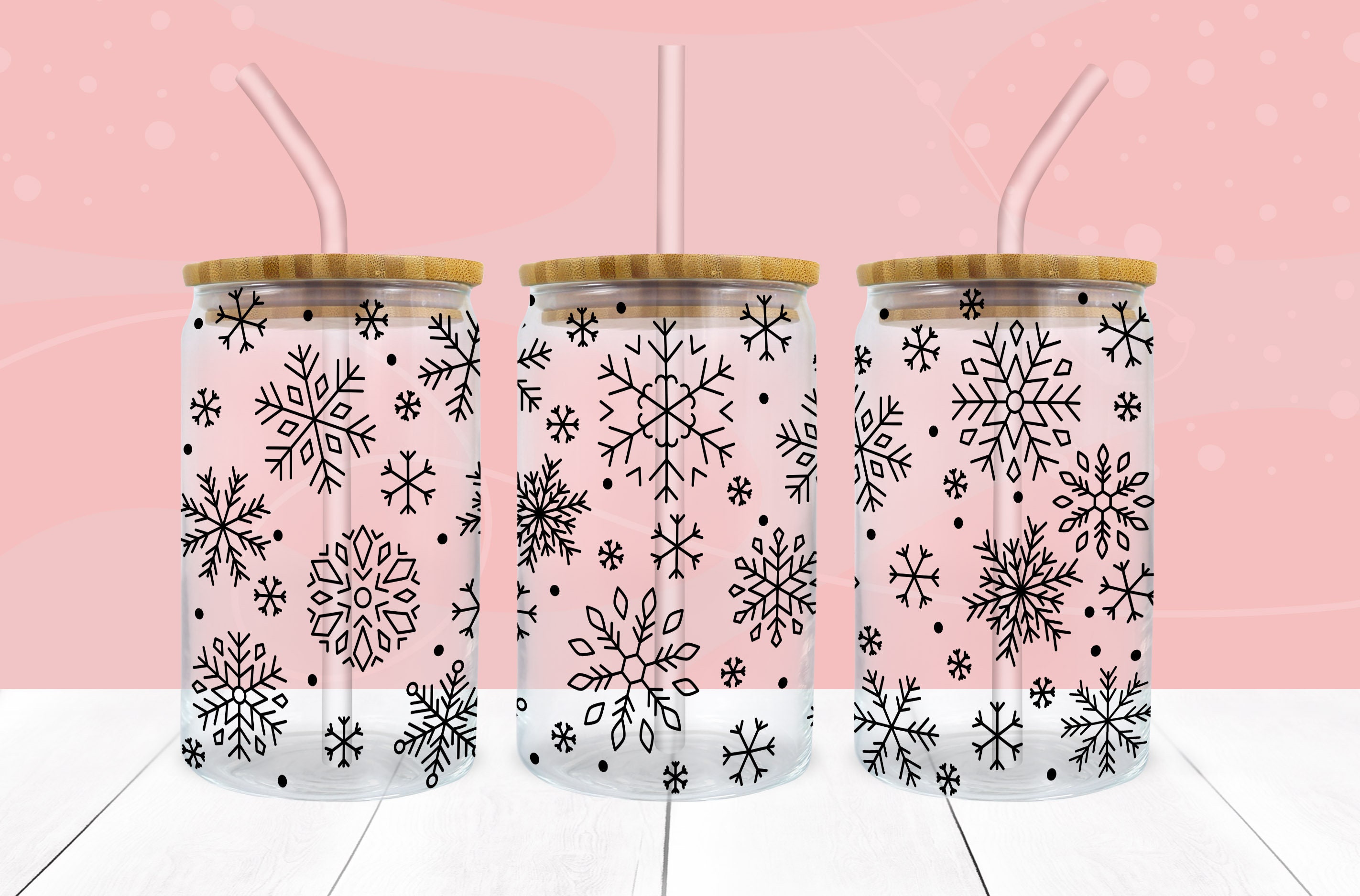 Snowflakes 16oz Libbey Glass Can SVG File Cup Wrap, Libbey PNG ...