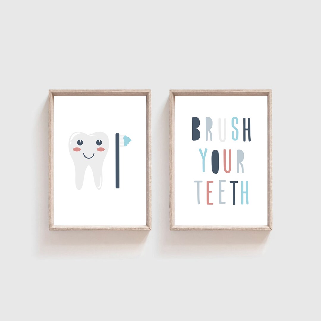 Brush Your Teeth Sign Set: Scandi Kids Bathroom Art (digital Download ...