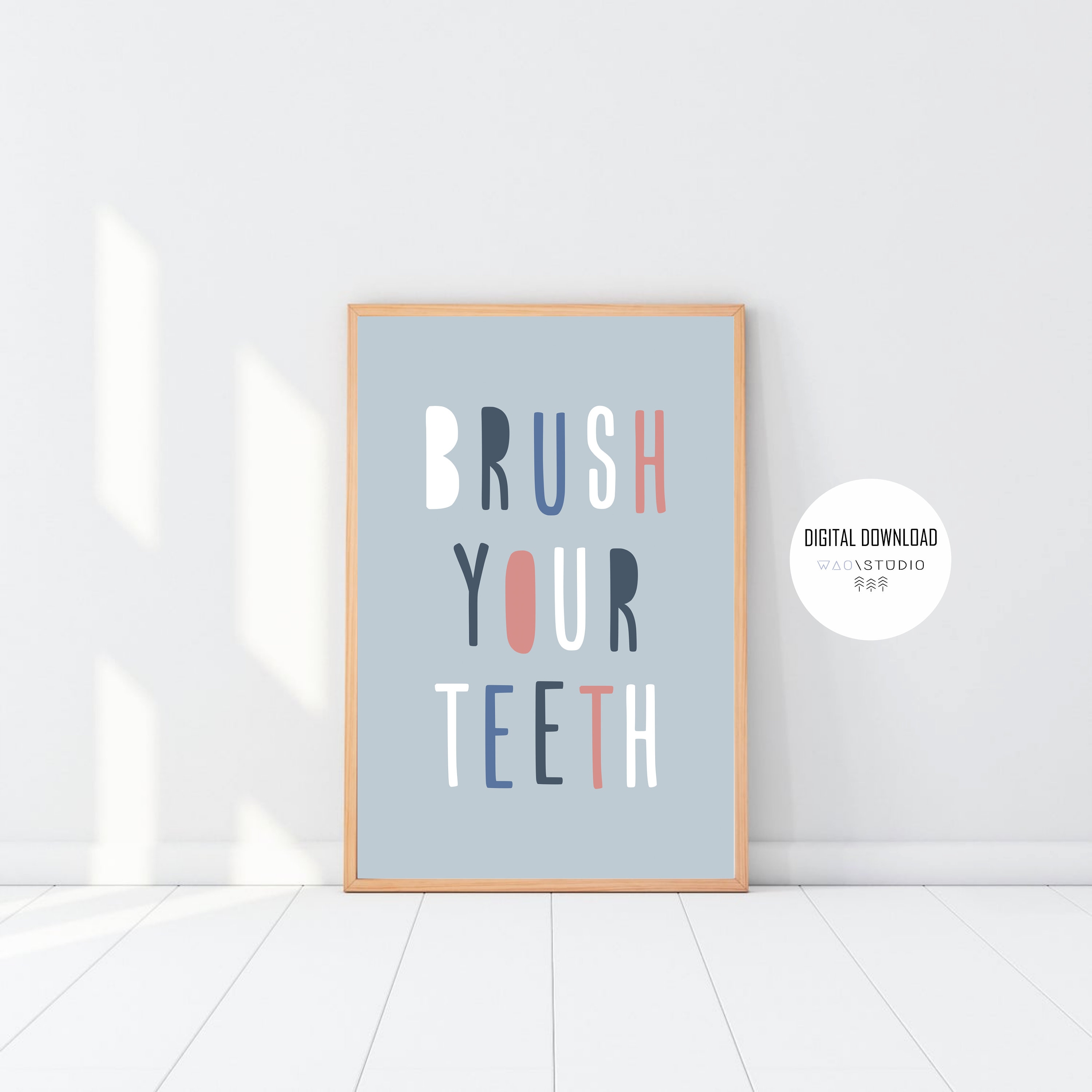 Brush Your Teeth Sign Kids Bathroom Set of 2 Educational - Etsy
