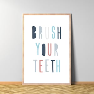 Brush Your Teeth Sign Set: Scandi Kids Bathroom Art (digital Download ...