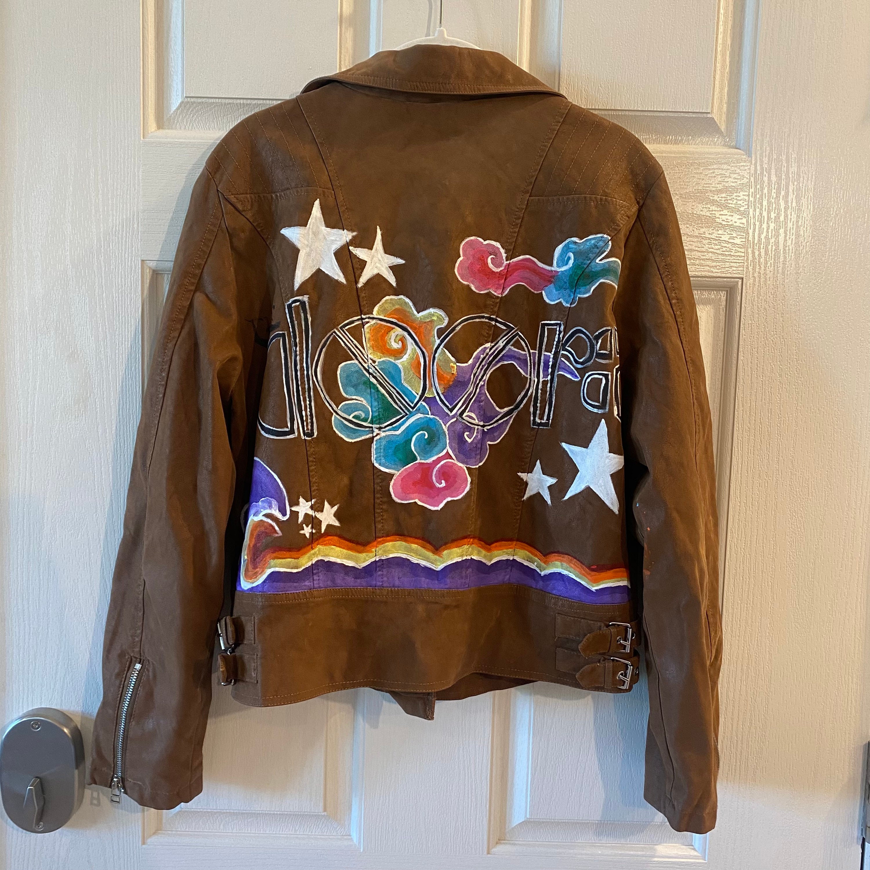 Hand-painted the Doors Upcycled Faux Leather Jacket - Etsy