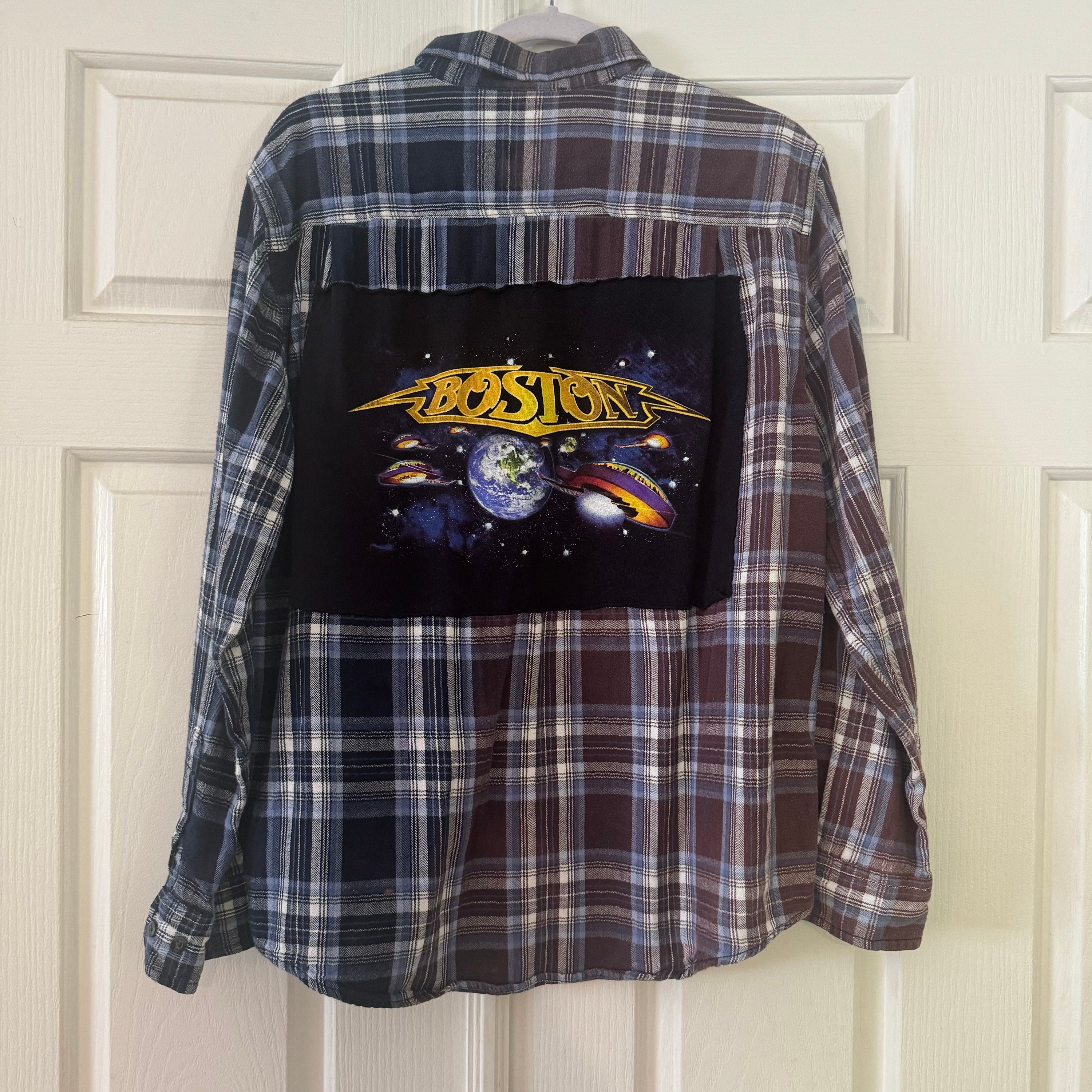 Plaid Button Down With Graphic Tee - Unisex Clothing - Upcycled ...