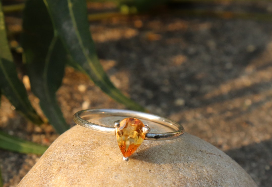 Natural Yellow Citrine Ring - 925 Sterling Silver Ring - Birthstone ...