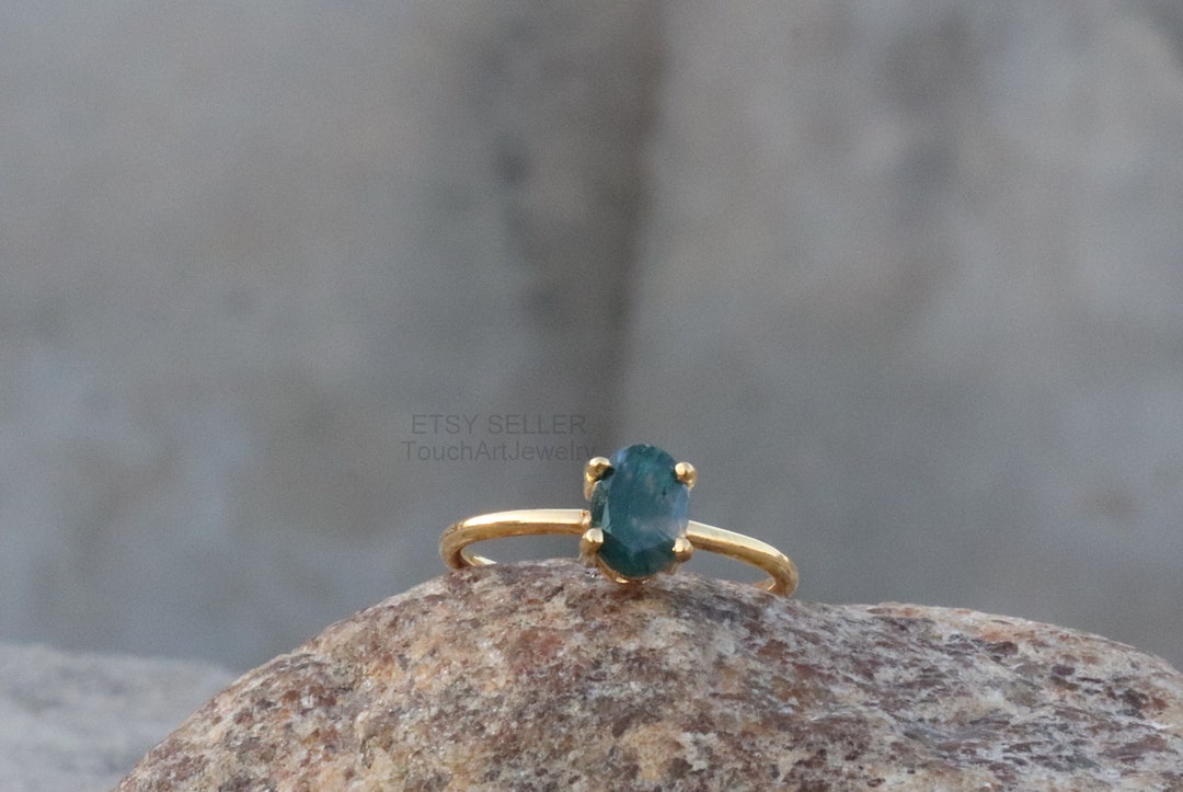 Ágata musgosa natural - Anillo de plata de ley 925 - Anillo de ágata ...