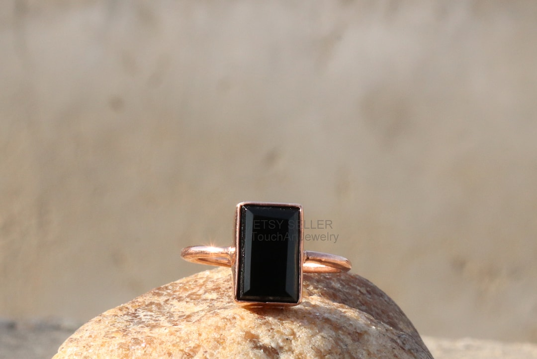 Natural Black Onyx Ring - 925 Sterling Silver Ring - Faceted Onyx Ring ...
