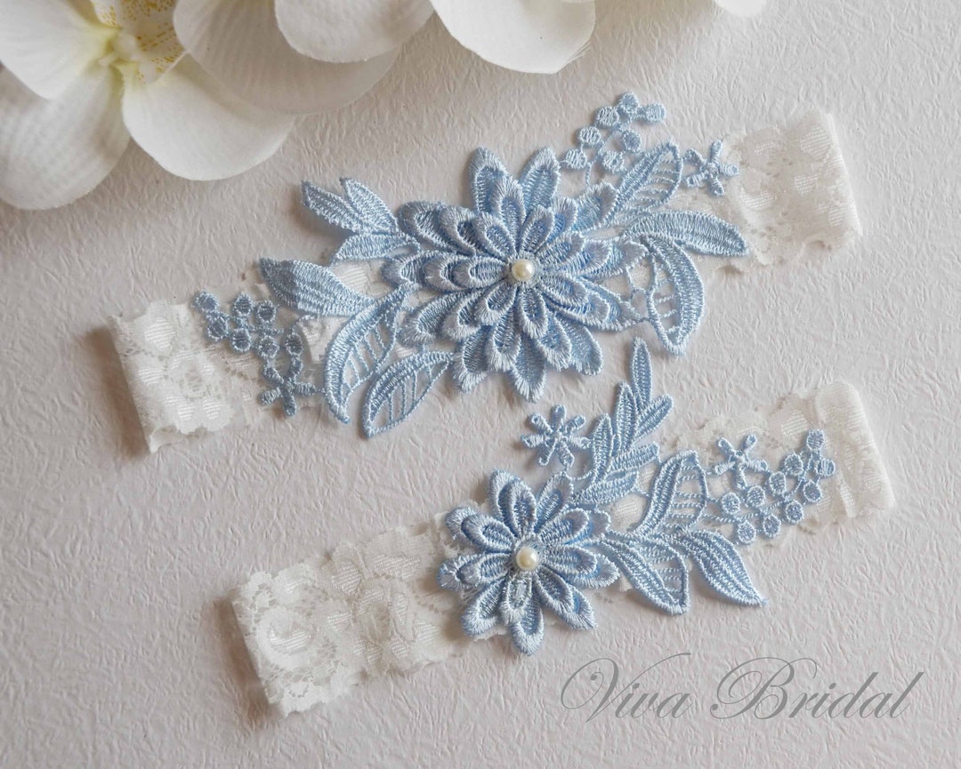 Blue Wedding Garter, Bridal Garter Set, Crystal Rhinestone Garter Set ...