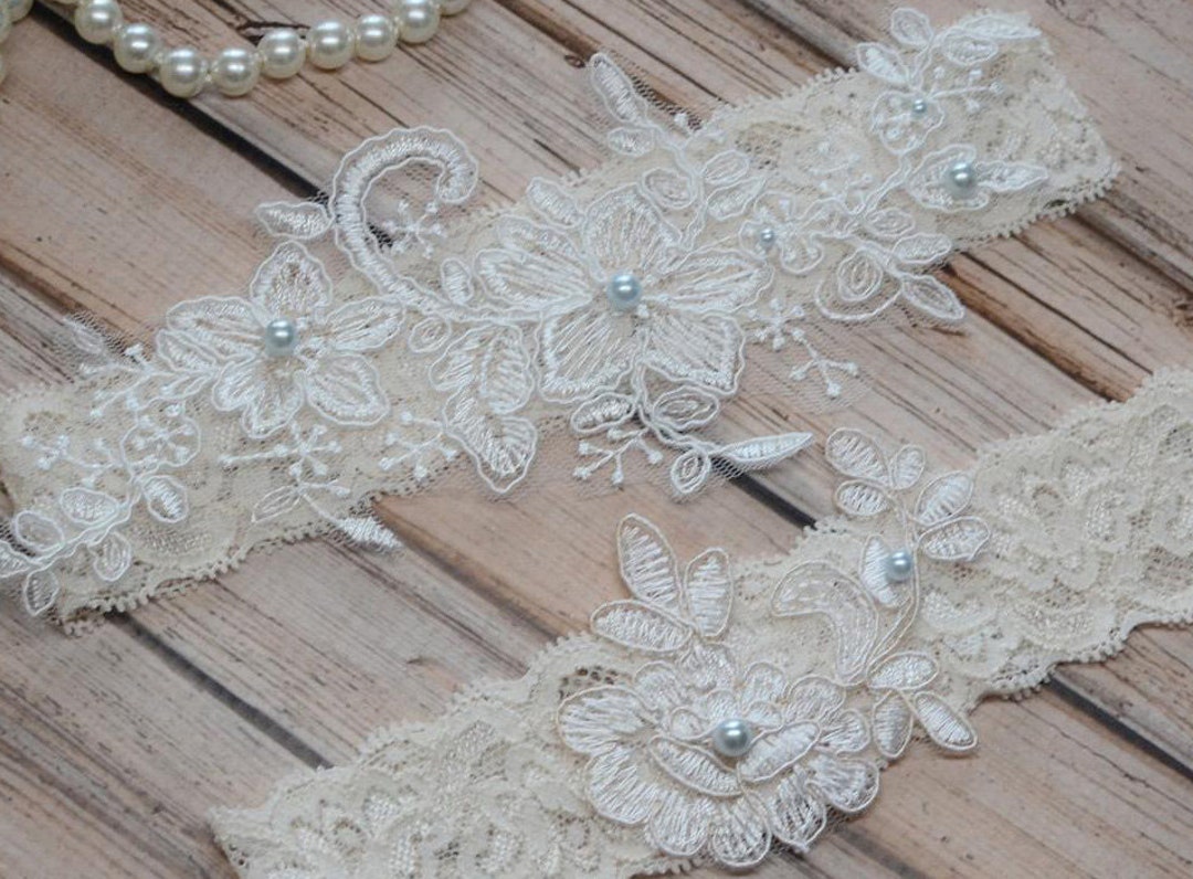Ivory Garter Set, Ivory Lace Garter Belt, Wedding Garter Set, Garter ...