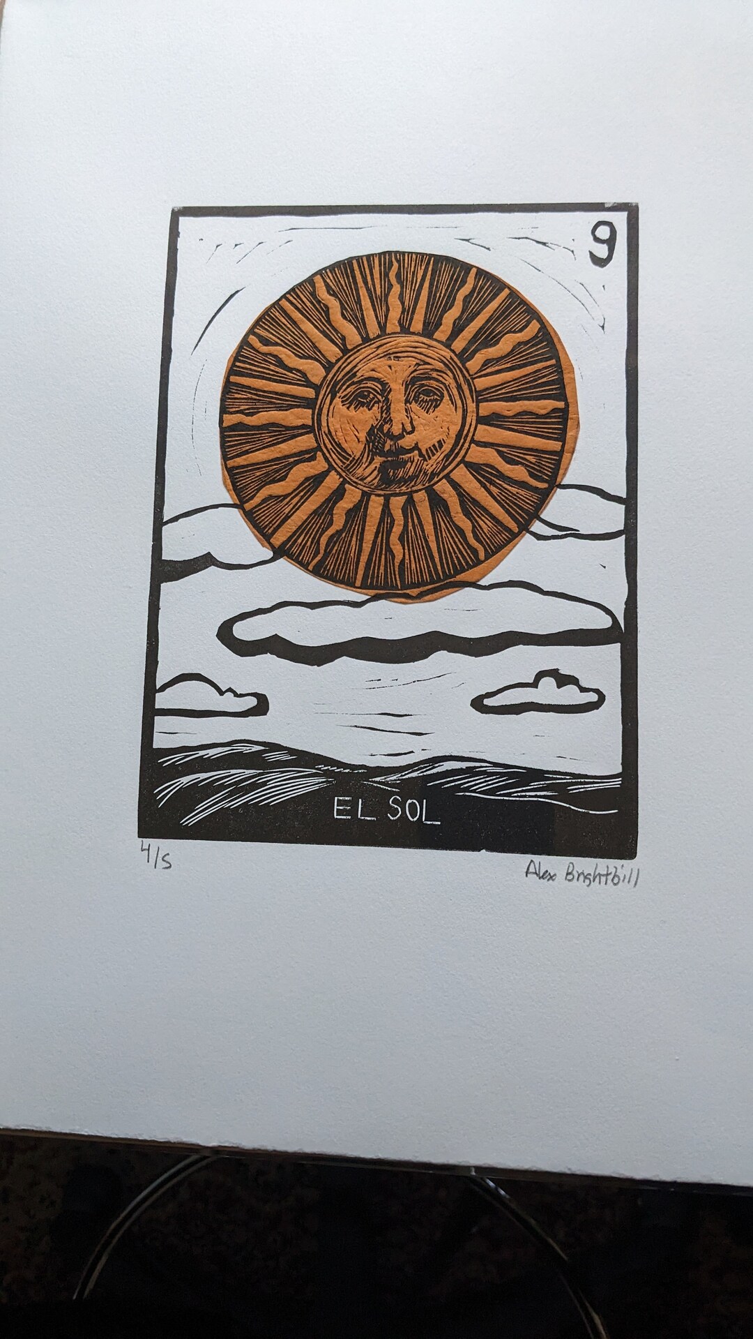 Linocut Print Original Card Loteria: El Sol the Sun - Etsy