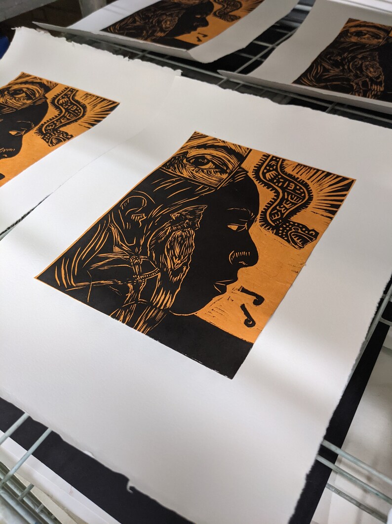 Woodcut Chine Colle Print the Message - Etsy
