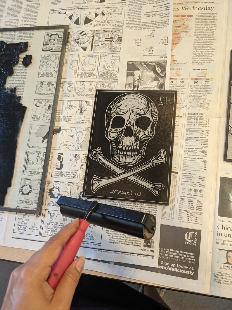 Linocut Print Original Card - Loteria: La Calavera - Etsy