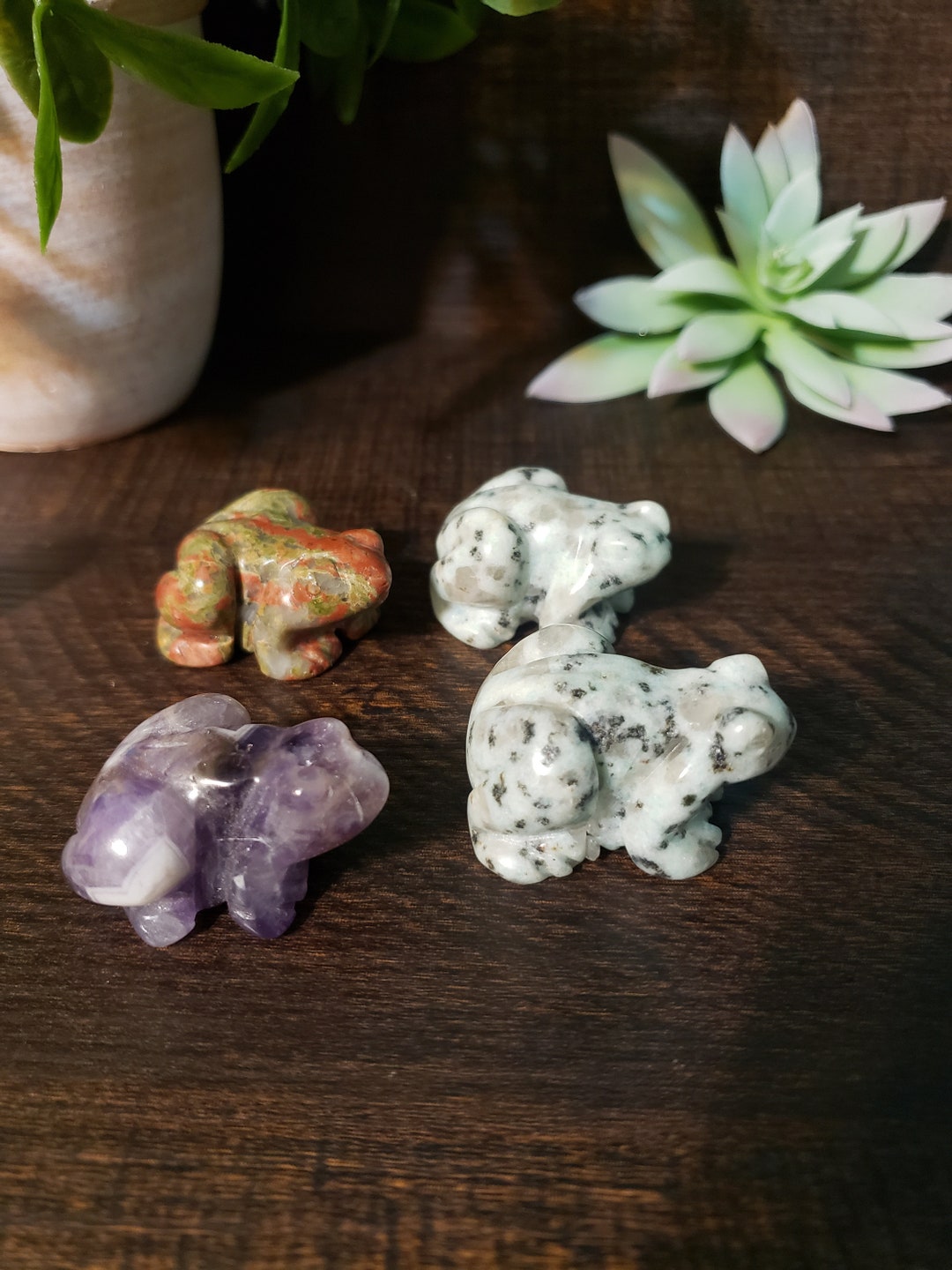 1.4 Inch Crystal Frog, Crystal Frog, Crystal Toad, Kiwi Jasper, Unakite ...