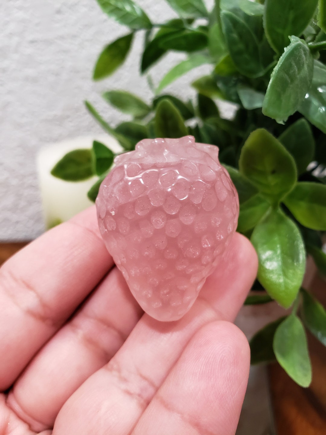 Large Rosequartz Strawberry Carving, Strawberry Crystal Carving, Fruit ...