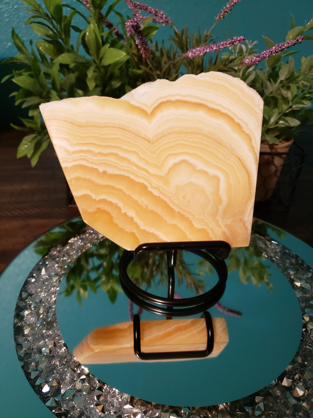5 Inch Orange Calcite Slab, Thick Banded Yellow Calcite Slab, Polished ...