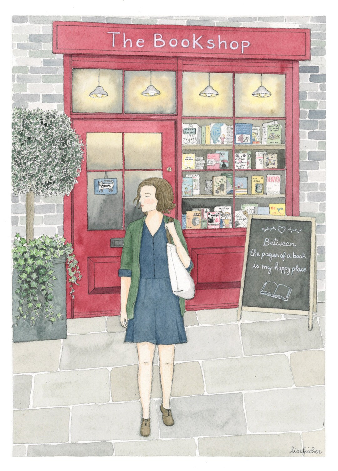 Bookshop. Print of a Watercolor Original. Booklover. Bookworm ...