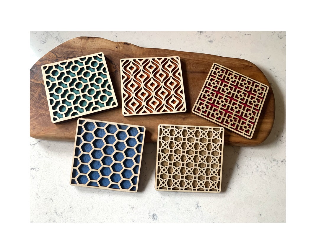 Mix & Match Set of 5 Square Geometric Coasters,geometric,new Home Gift ...