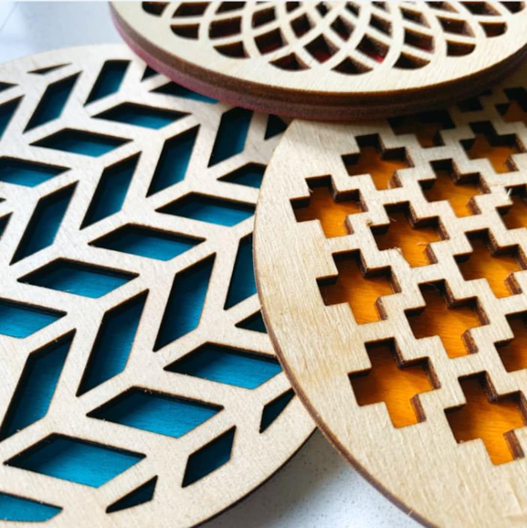 5-piece Geometric Coaster Set Unique Art Geo Design - Etsy