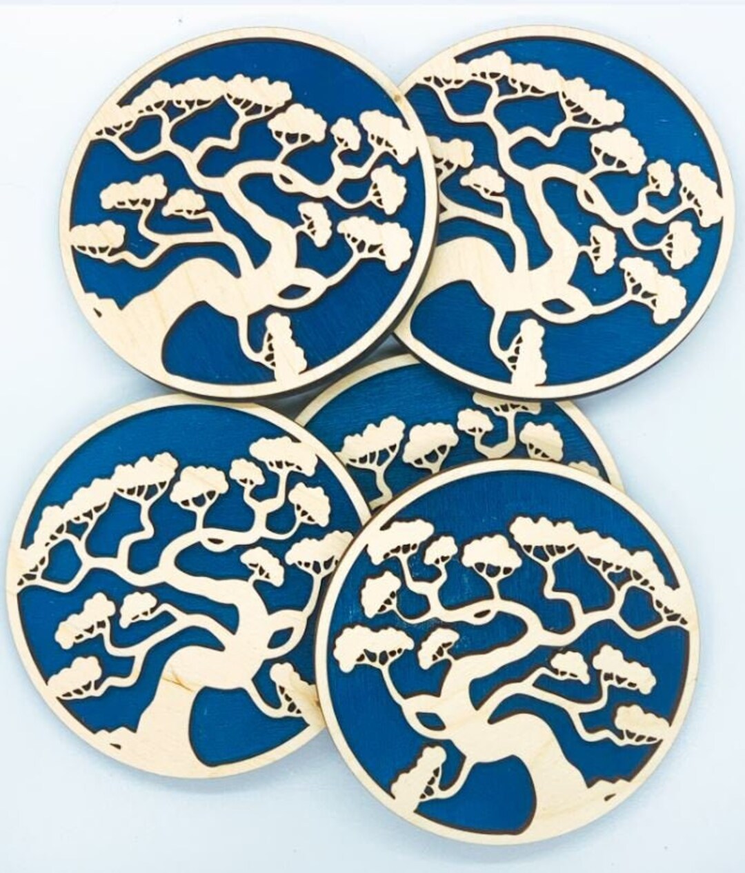 Set of 5 Custom Bonsai Tree Coasters,geo Coasters,art Coasters,unique ...