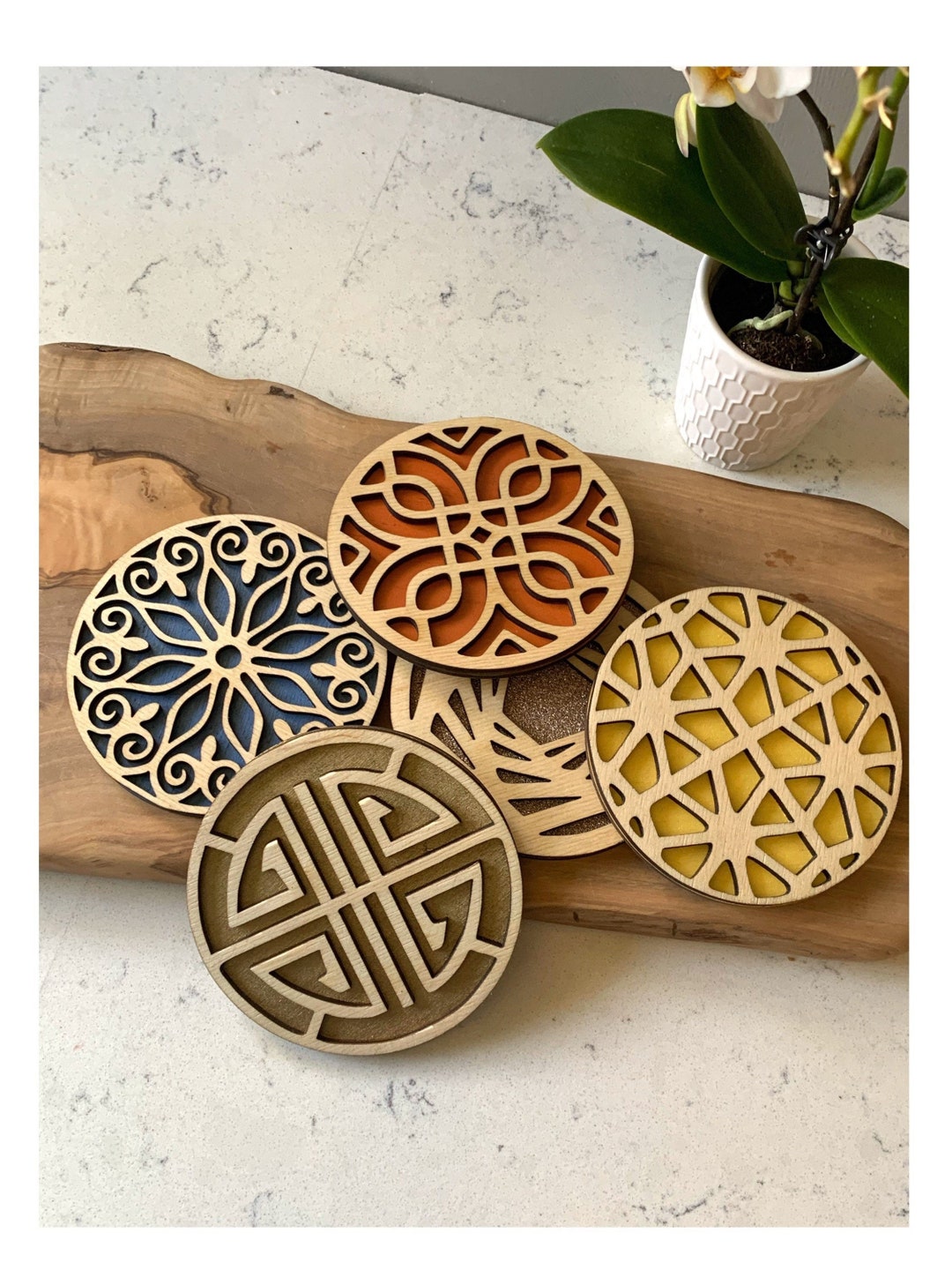 5-piece Unique Geometric Wood Coasters for Home Decor - Etsy