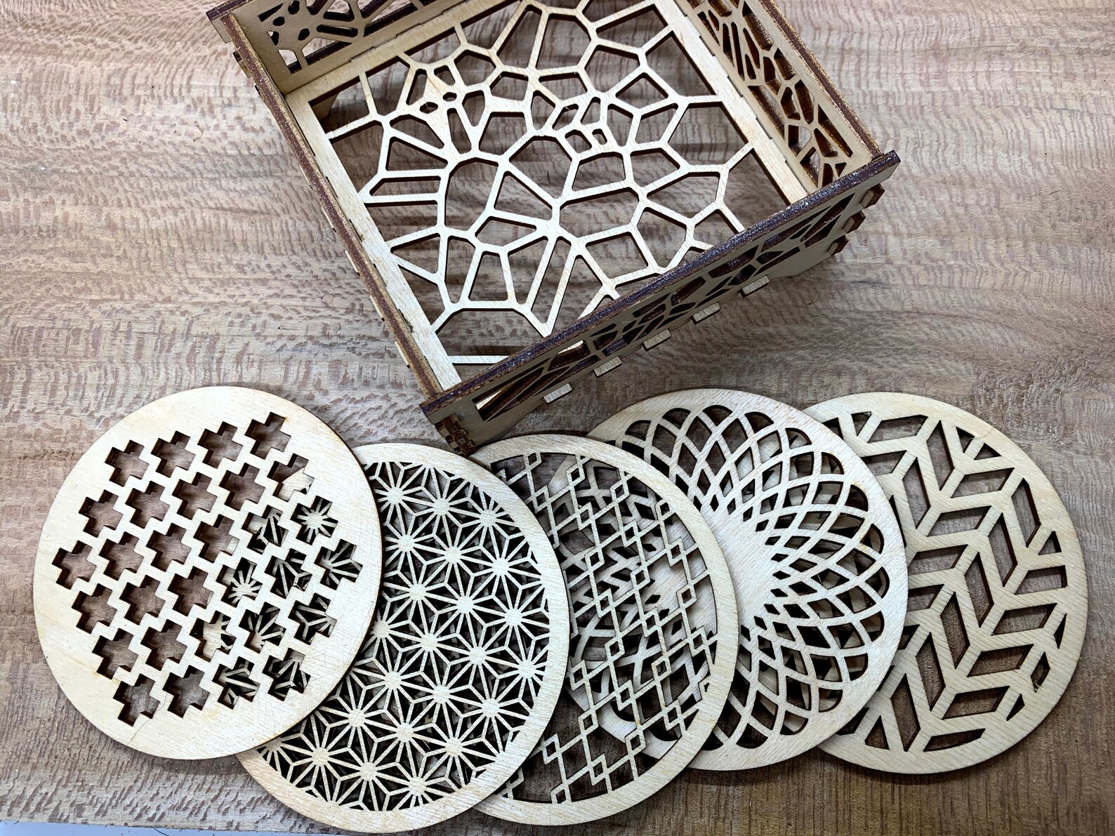 Geometric Wood Coaster Set of 5geometric Coastersdrink - Etsy