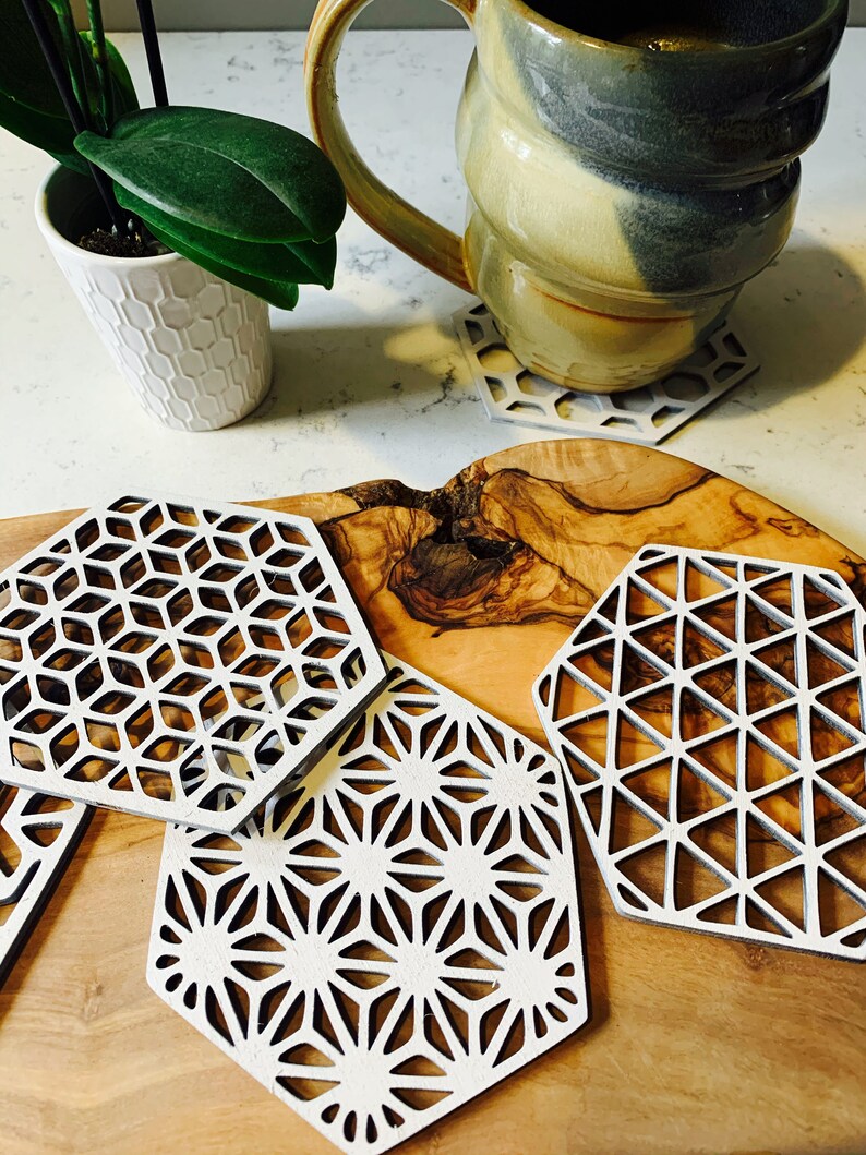 Set of 6 Geometric Coasters With Color Optionshome | Etsy