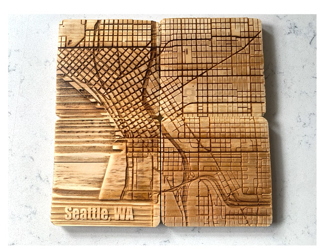 Rustic Custom Map Coaster Set Bar Coasters Engraved Coasters City Map ...