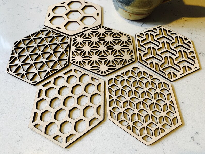 Set of 6 Geometric Coasters With Color Optionshome | Etsy