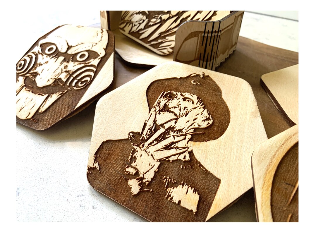 Halloween Scary Movie Coaster Set With Holder, Halloween Coasters for ...