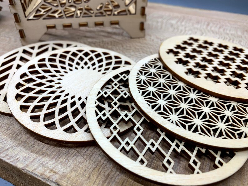Geometric Wood Coaster Set of 5geometric Coastersdrink - Etsy